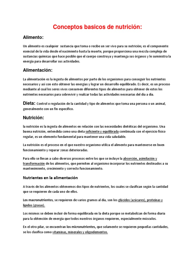 Conceptos Basicos de Nutrición | PDF | Alimentos | Nutrición