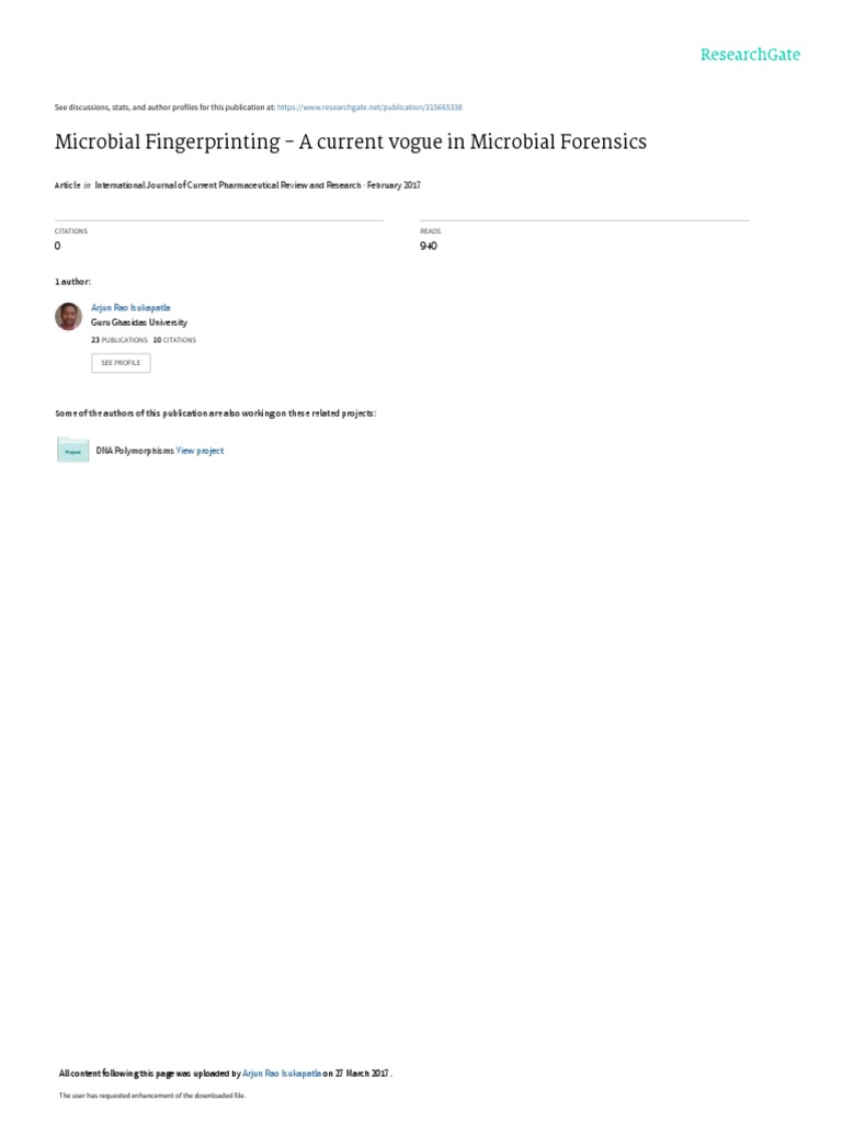 Microbial Fingerprinting - A Current Vogue in Microbial Forensics | PDF ...