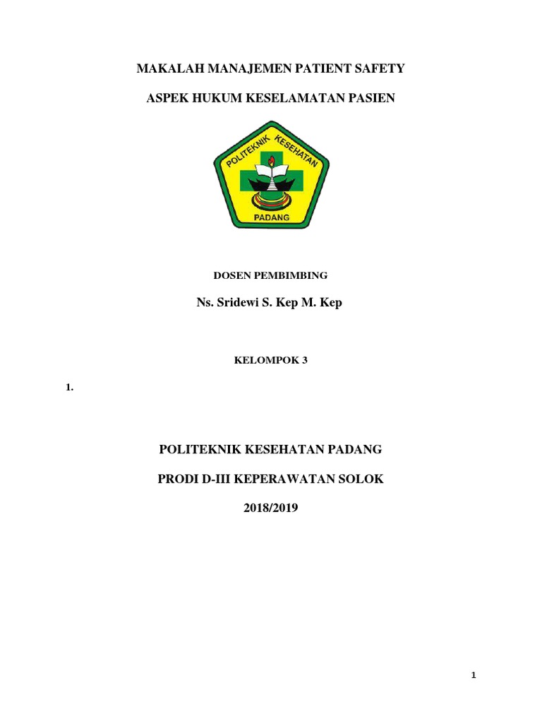 Makalah Manajemen Patient Safety | PDF Makalah Manajemen Patient Safety | PDF