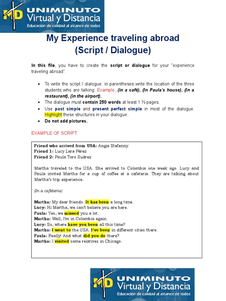 My Experience Traveling Abroad (Script / Dialogue) | PDF