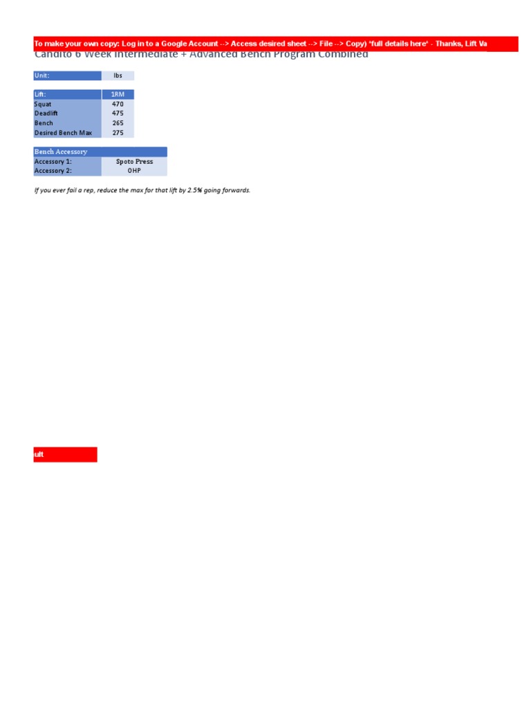 Candito 6 Week Intermediate + Advanced Bench Program Combined | PDF ...