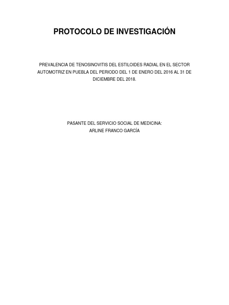 Prevalencia de Tenosinovitis Del Estiloides Radial en El Sector ...