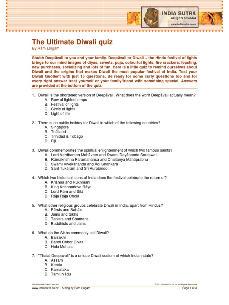 The Ultimate Diwali Quiz | PDF | Rama | Indian Religions