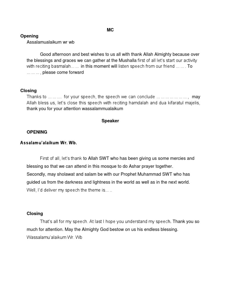 Opening and Closing For Speech (MC and Speaker) | PDF
