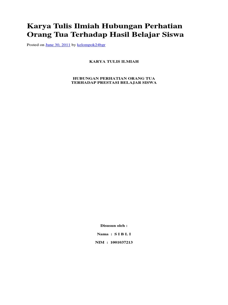 Karya Tulis Ilmiah Hubungan Perhatian Orang Tua Terhadap Hasil Belajar | PDF