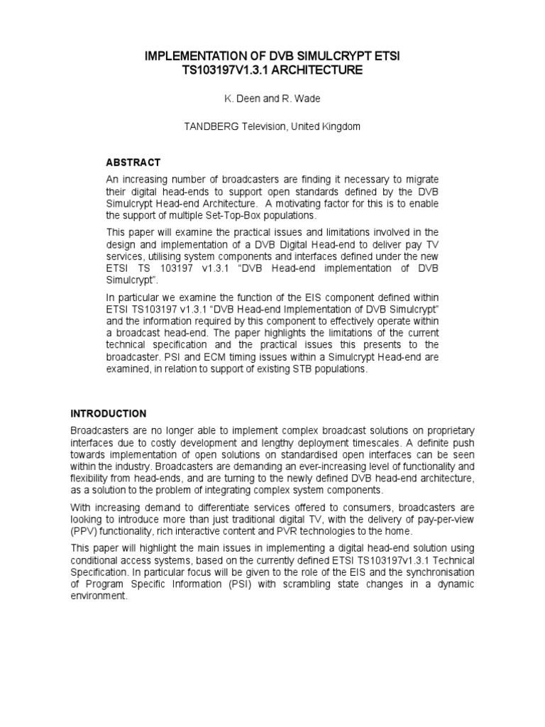 DVB Simulcrypt | PDF | Set Top Box | Media Technology