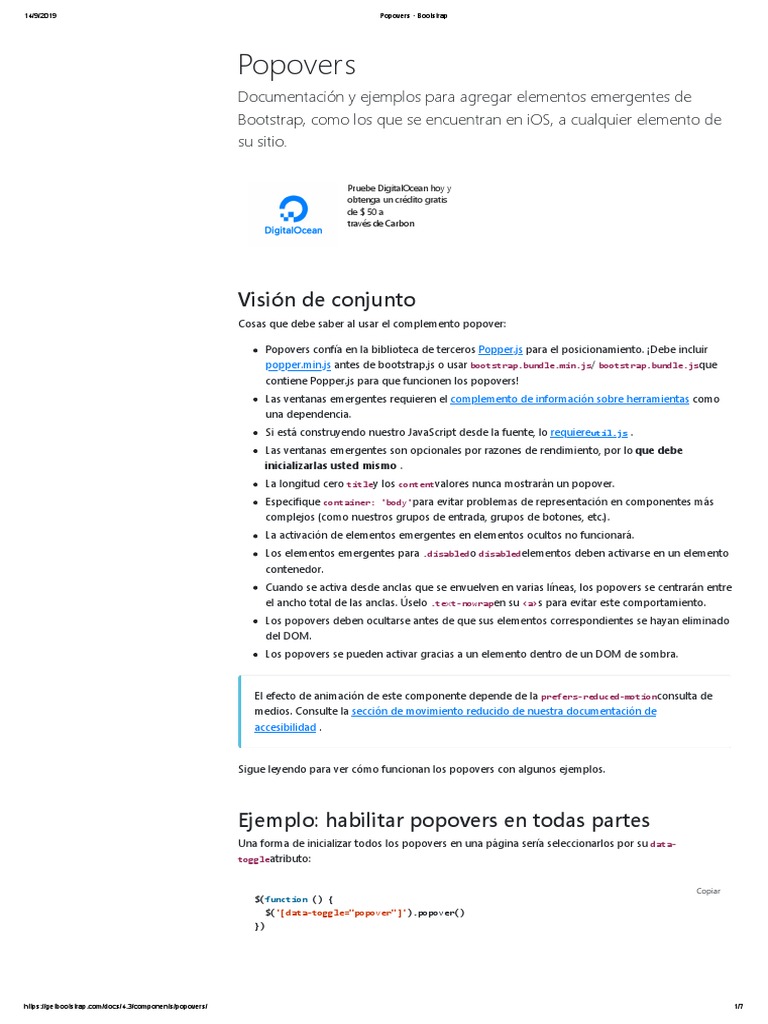 Popovers Bootstrap | PDF | Bootstrap (marco frontal) | Point and Click
