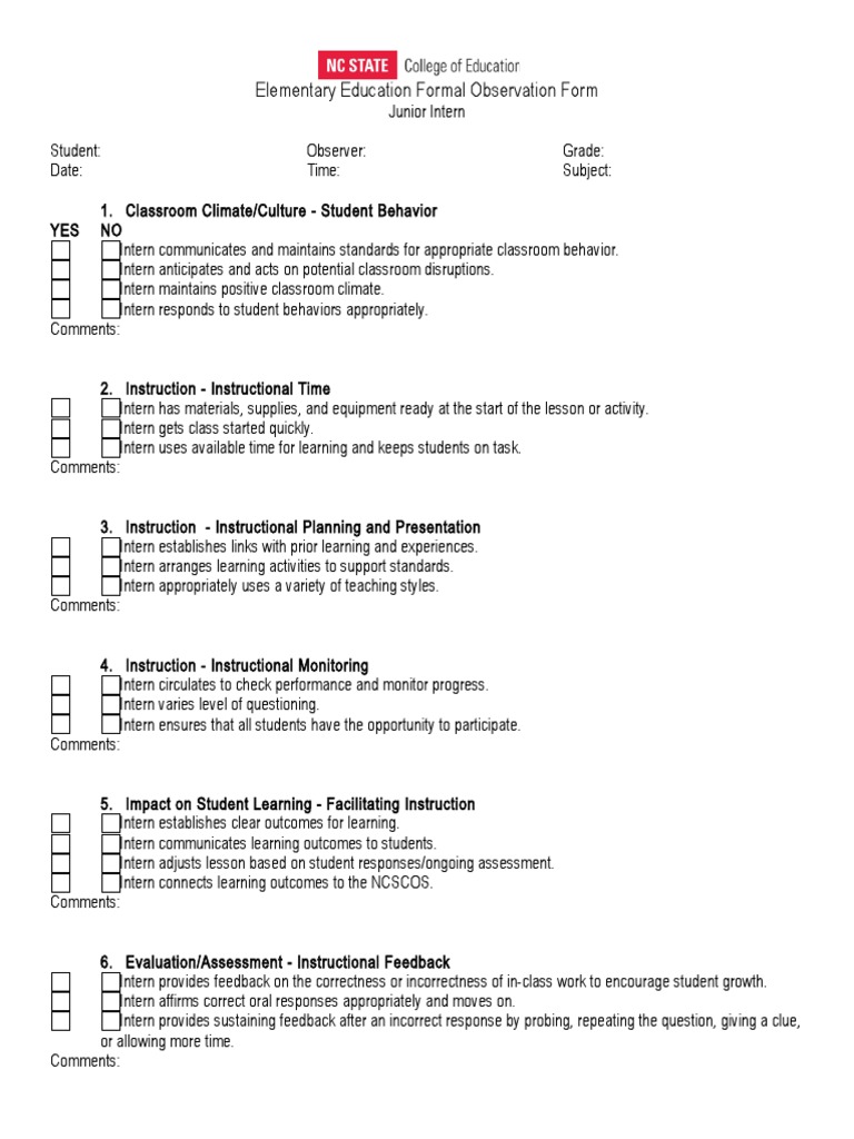 Elm Formal Observation Form | PDF | Educational Assessment | Teachers