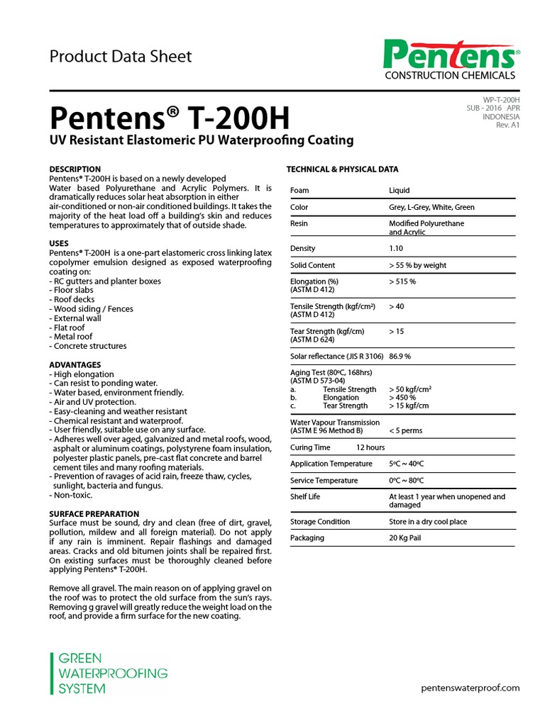 Pentens® T-200H: Product Data Sheet | Download Free PDF | Roof ...