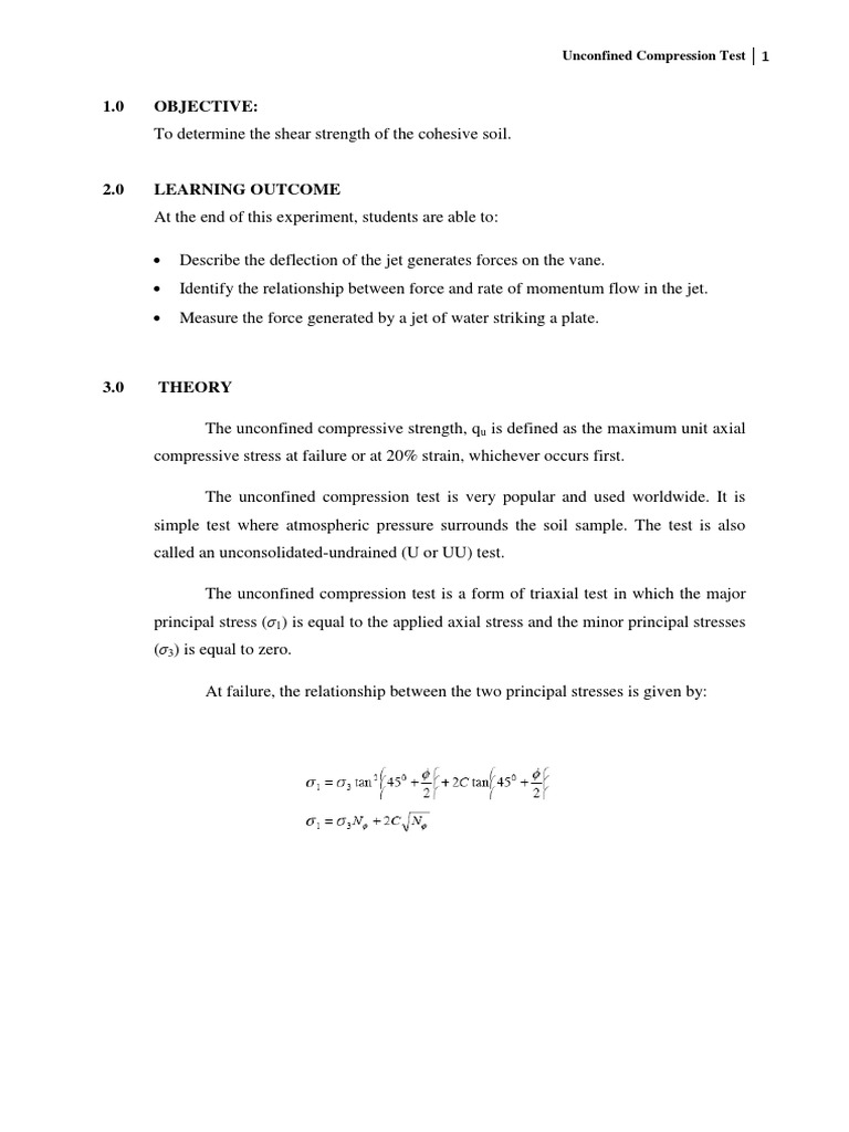 1.0 Objective:: Unconfined Compression Test | Download Free PDF ...