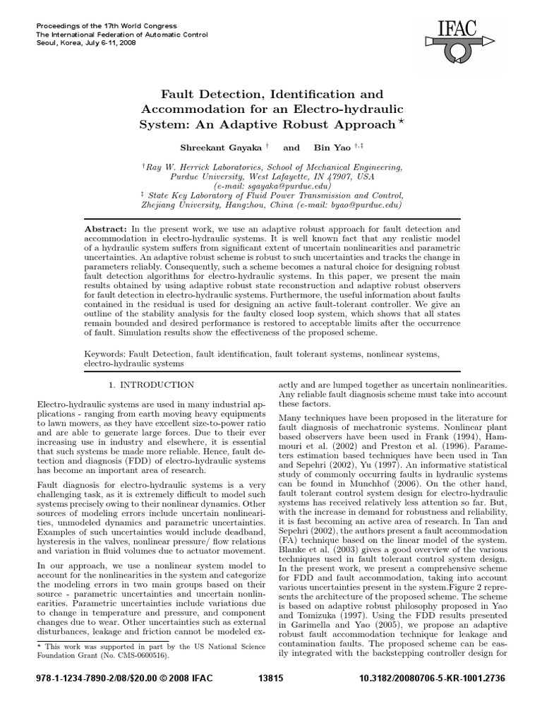 Fault Detection Identification And Accommodation For An