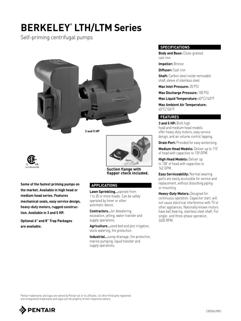 Berkeley LTH/LTM Series: Self-Priming Centrifugal Pumps | PDF | Pump ...