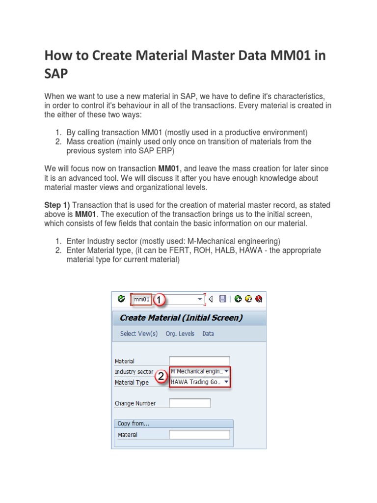 How To Create Material Master Data MM01 in SAP | PDF | Warehouse | Plants
