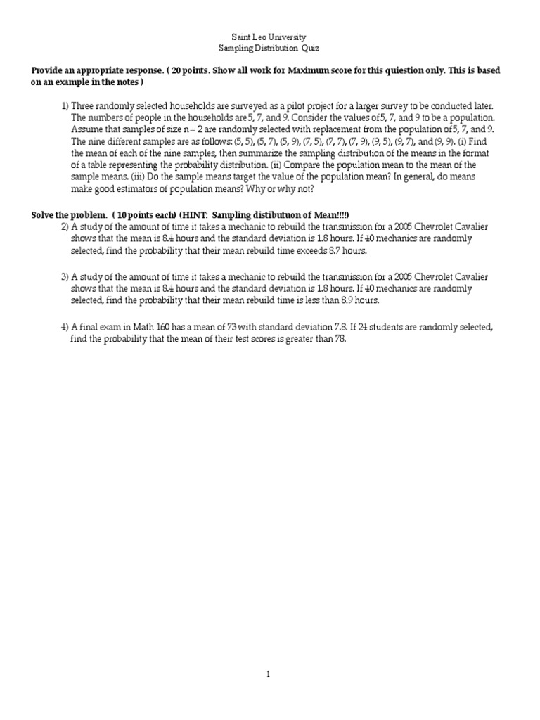 Sampling Distribution Quiz Analysis | PDF | Teaching Methods & Materials