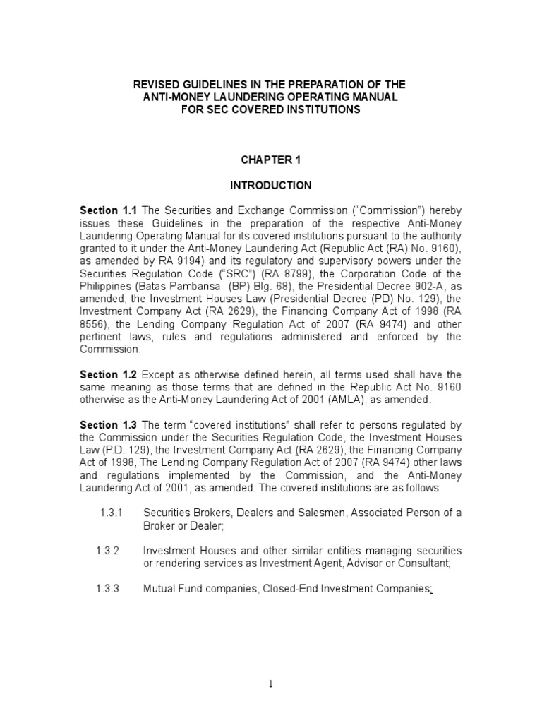 AMLA Operating Manual | PDF | Money Laundering | Securities (Finance)