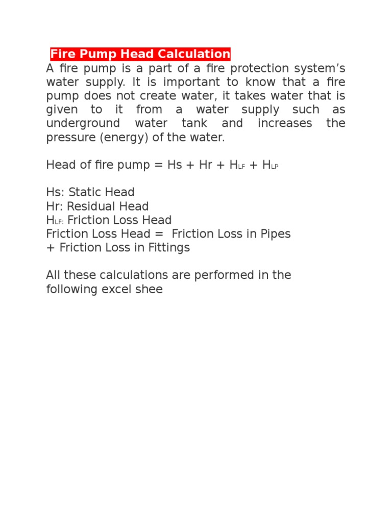 Fire Pump Head Calculation Guide | PDF
