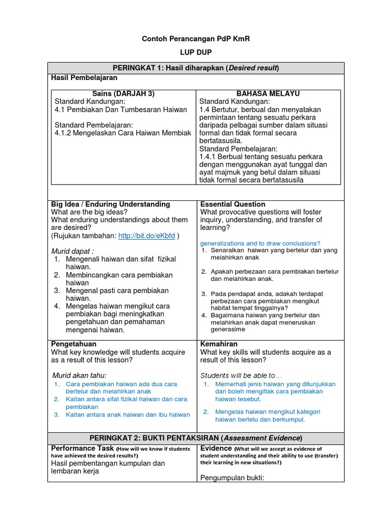 Contoh Perancangan PDP KMR (1) (Sains + PJPK) | PDF