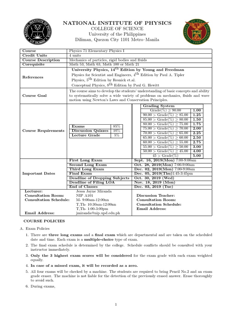 National Institute of Physics: College of Science University of The ...