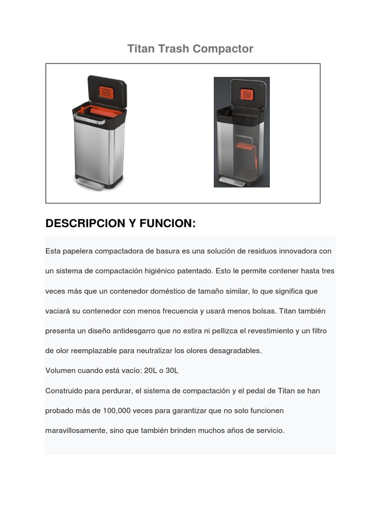 Titan Trash Compactor 3X Capacity High-Efficiency Waste Solution | PDF