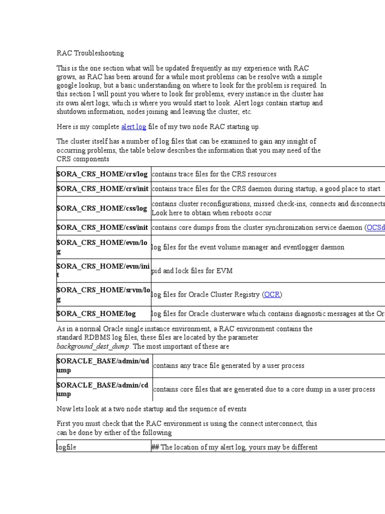 Rac Trouble Shooting | PDF | Oracle Database | Computer Cluster
