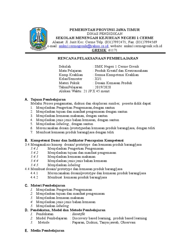 RPP KD 4 Desain Kemasan | PDF