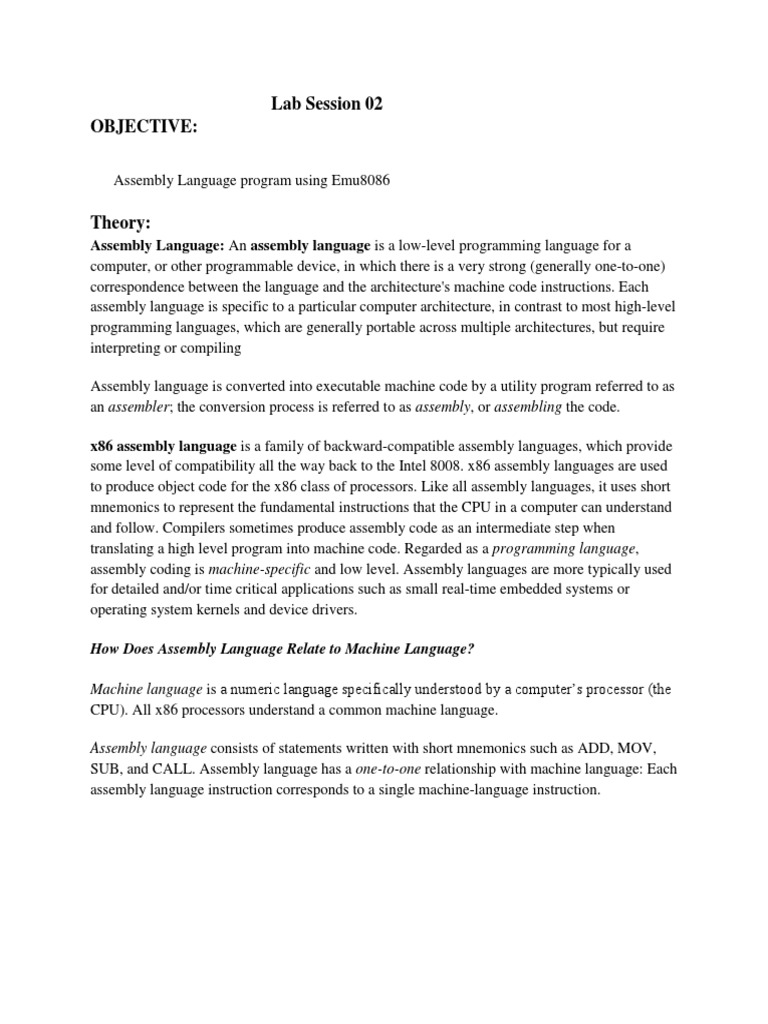 Lab Task For Assembly Language Pdf Assembly Language Programming Language