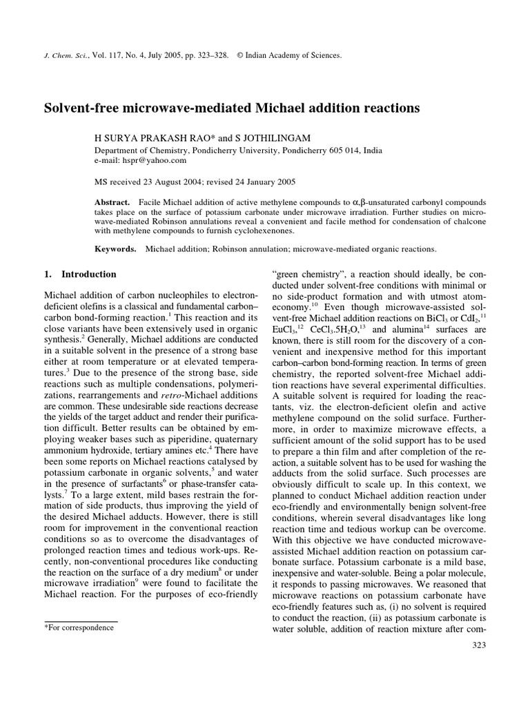 Solvent-Free Microwave-Mediated Michael Addition Reactions | PDF ...