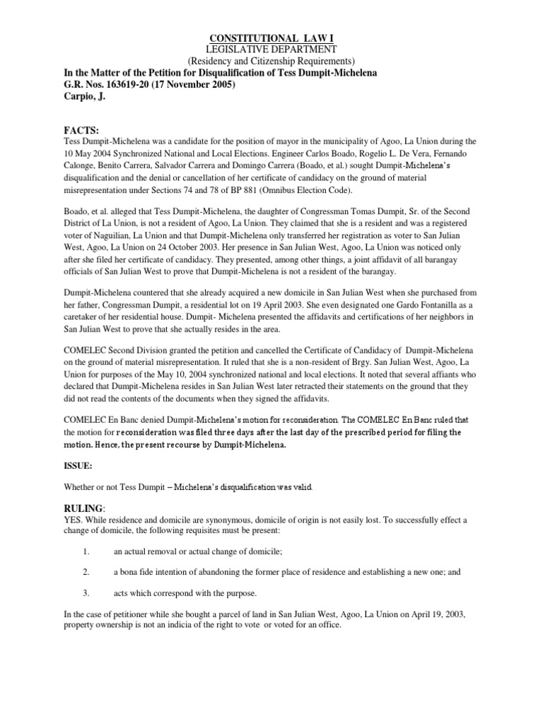 (CD) in The Matter of The Petition For Disqualification of Tess Dumpit ...