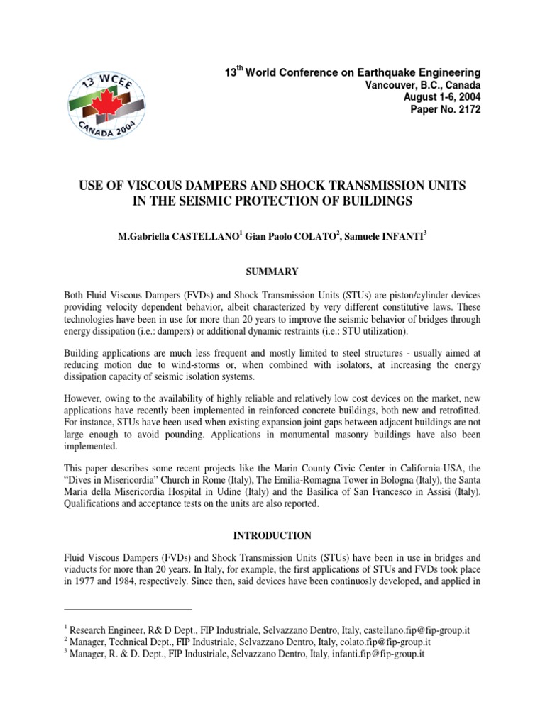 Use of Viscous Dampers and Shock Transmission Units in The Seismic ...