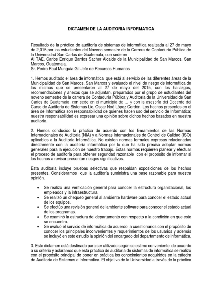 Informe de auditoría de sistemas de información de la Municipalidad de ...