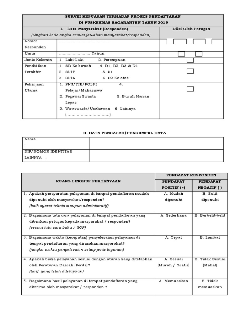 7.1.1.5 Kuesioner Survey Kepuasan Pelanggan Di Puskesmas Sagaranten ... 7.1.1.5 Kuesioner Survey Kepuasan Pelanggan Di Puskesmas Sagaranten ...