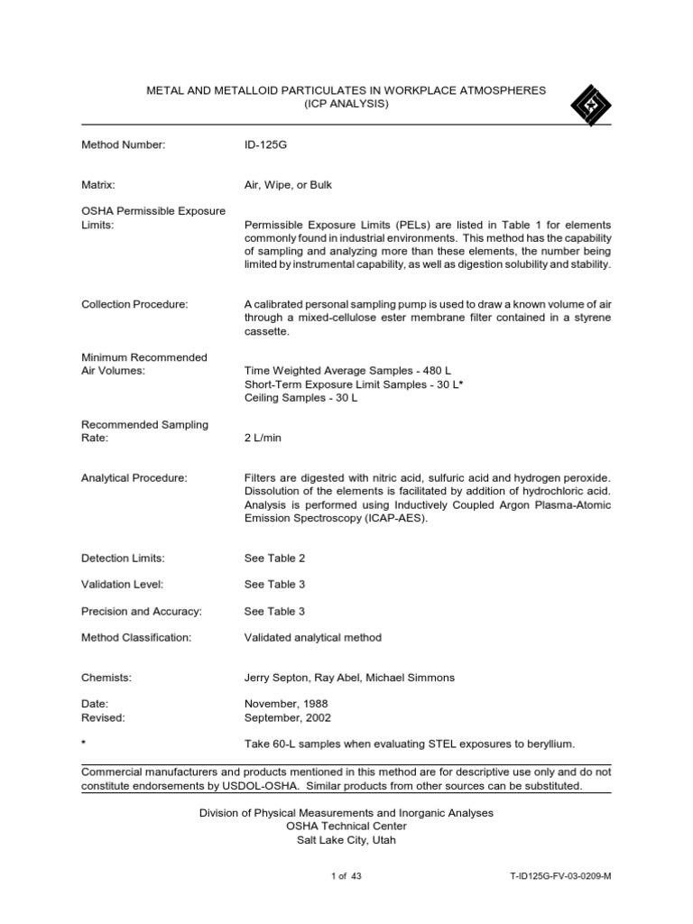 Osha Id 125g | PDF | Detection Limit | Sulfuric Acid