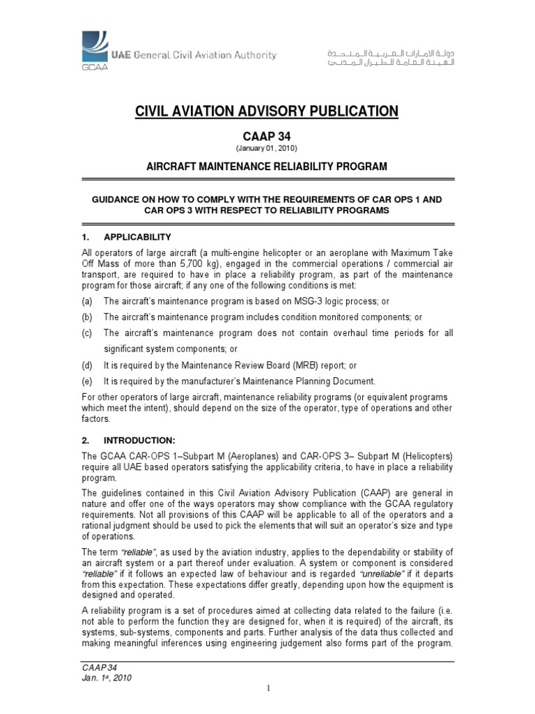 Caap 34 Aircraft Maintenance Reliability Program | PDF | Reliability ...