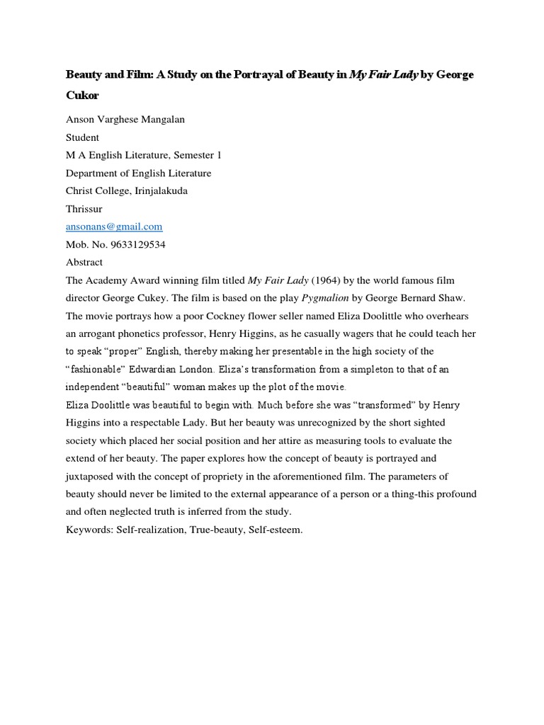 Beauty and Film: A Study On The Portrayal of Beauty in My Fair Lady by ...