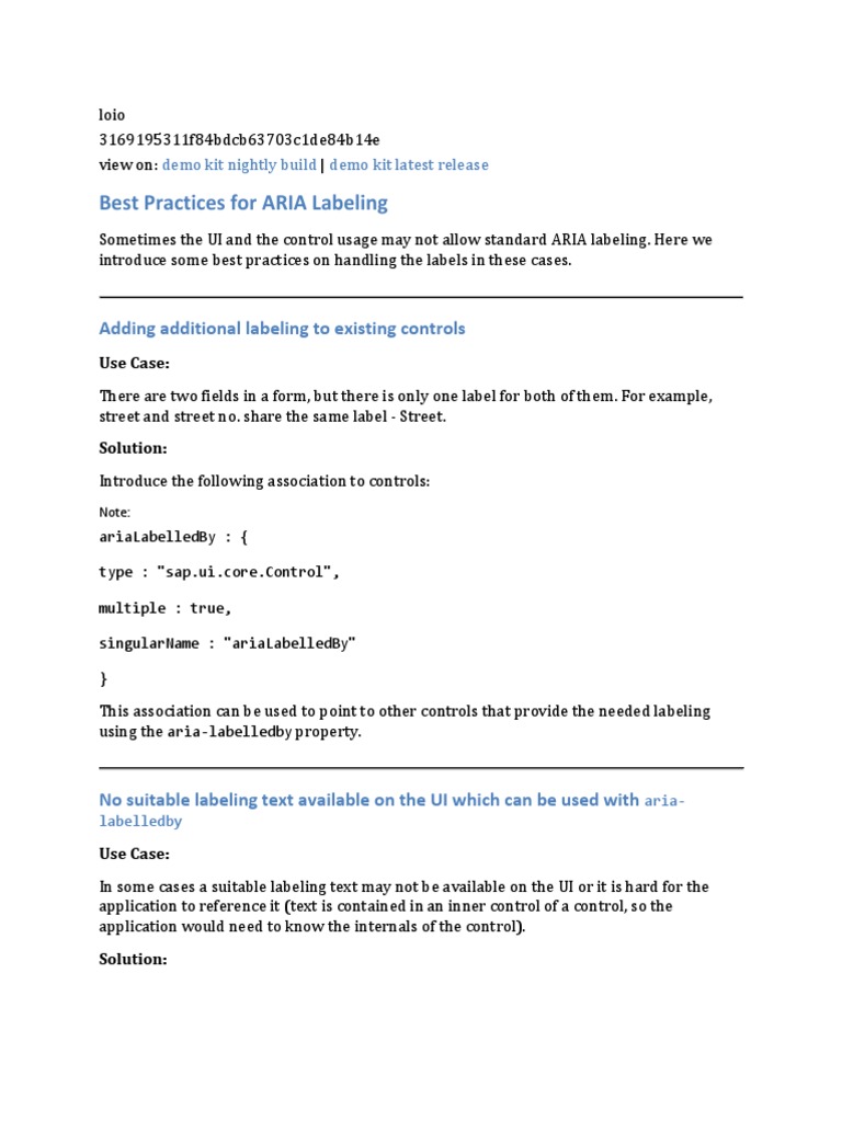 Best Practices For ARIA Labeling 3169195 | PDF | Use Case | Computer ...