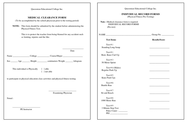 P.E Medical Form | PDF | Physical Education | Recreation