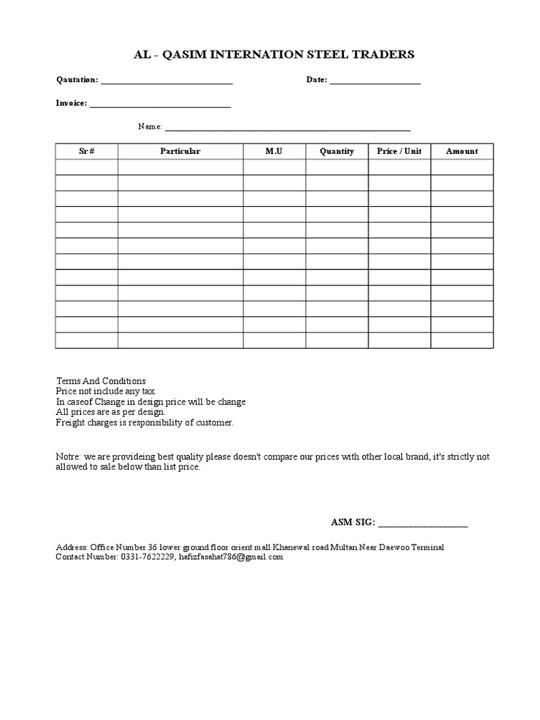 Al - Qasim Internation Steel Traders: Name | PDF