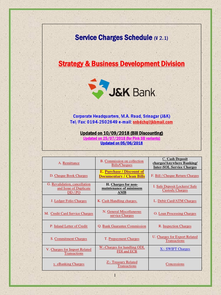 J&K Bank Service Charges Overview | PDF | Transaction Account | Deposit ...