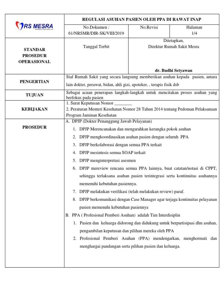 Regulasi Asuhan Pasien Oleh Ppa Di Rawat Inap | PDF