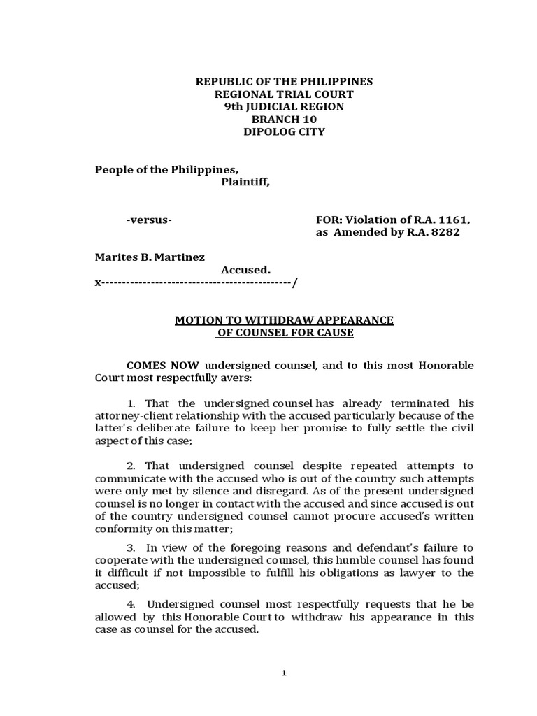 Motion To Withdraw As Counsel | PDF