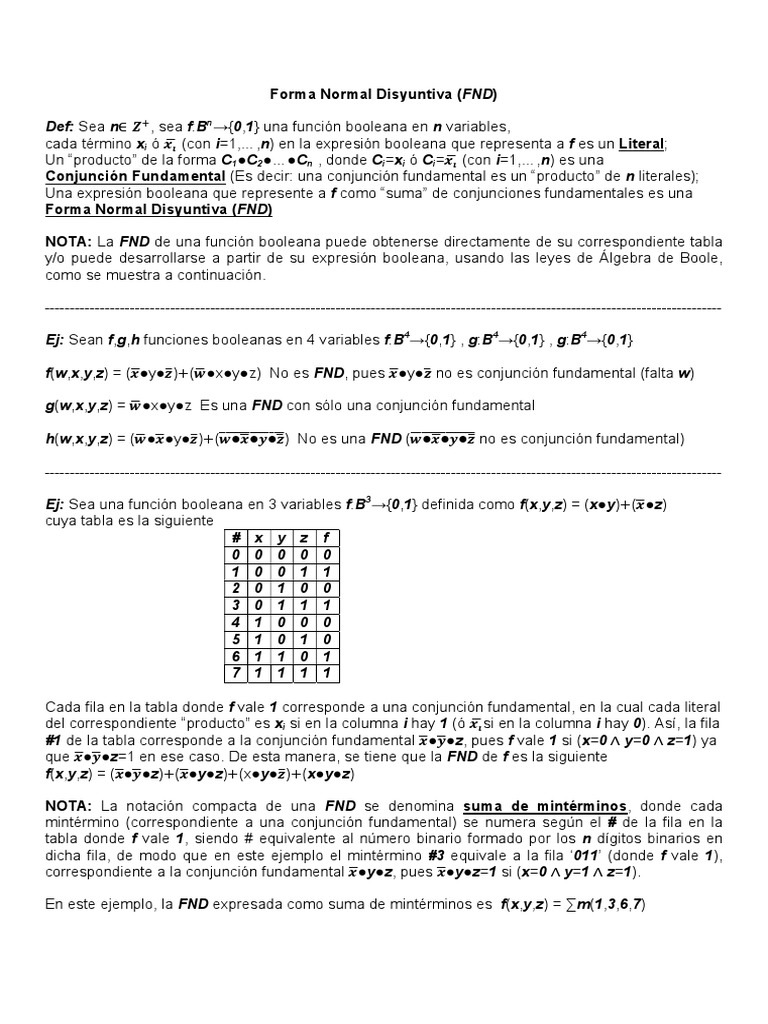 7 Forma Normal Disyuntiva (FND) | PDF | Álgebra de Boole | Enseñanza de ...