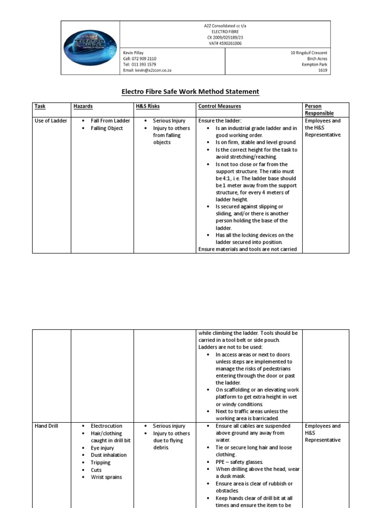 Safe Work Method Statement | PDF | Personal Protective Equipment | Ladder