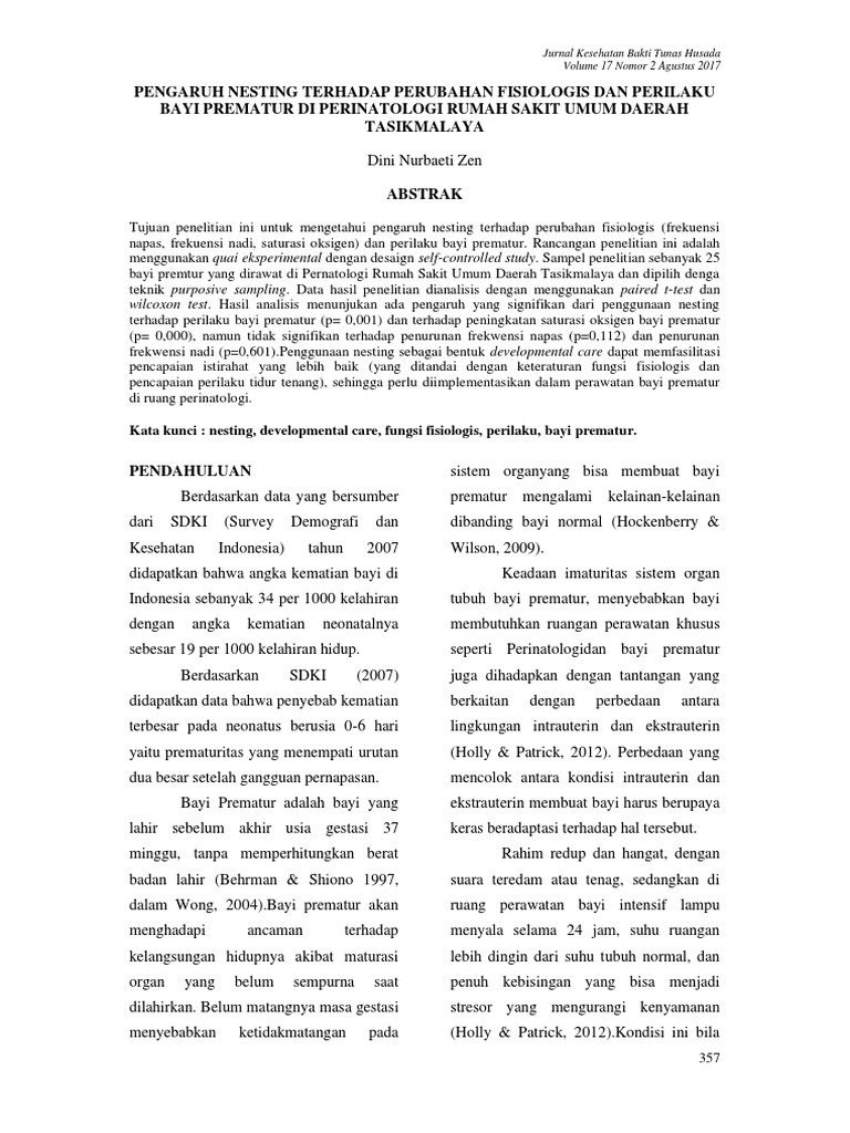 Pengaruh Nesting Terhadap Perubahan Fisiologis Dan Perilaku Bayi ...