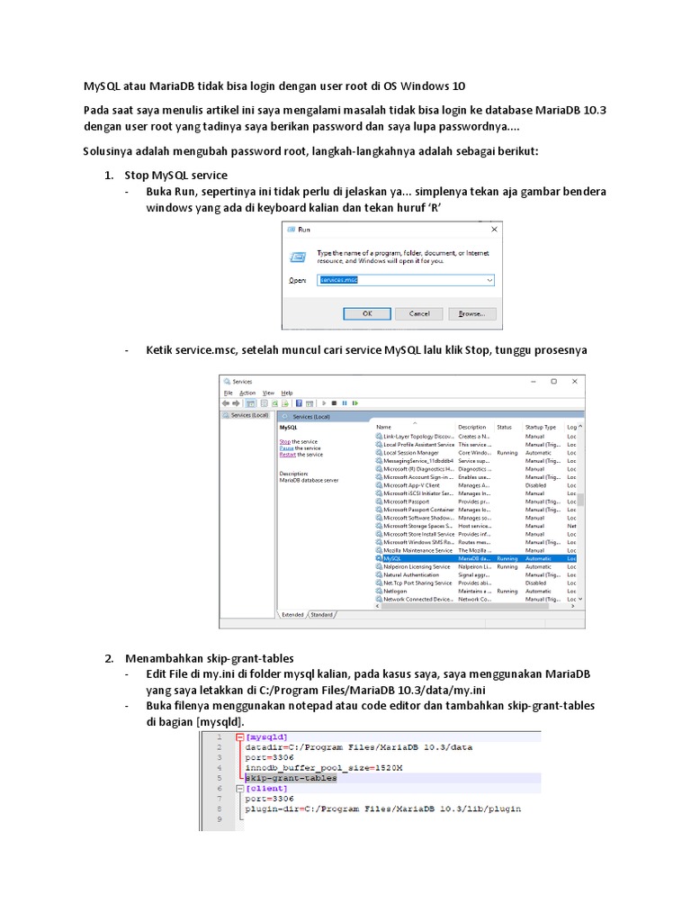 MySQL Atau MariaDB Tidak Bisa Login Dengan User Root Di OS Windows 10 | PDF | Karier ...