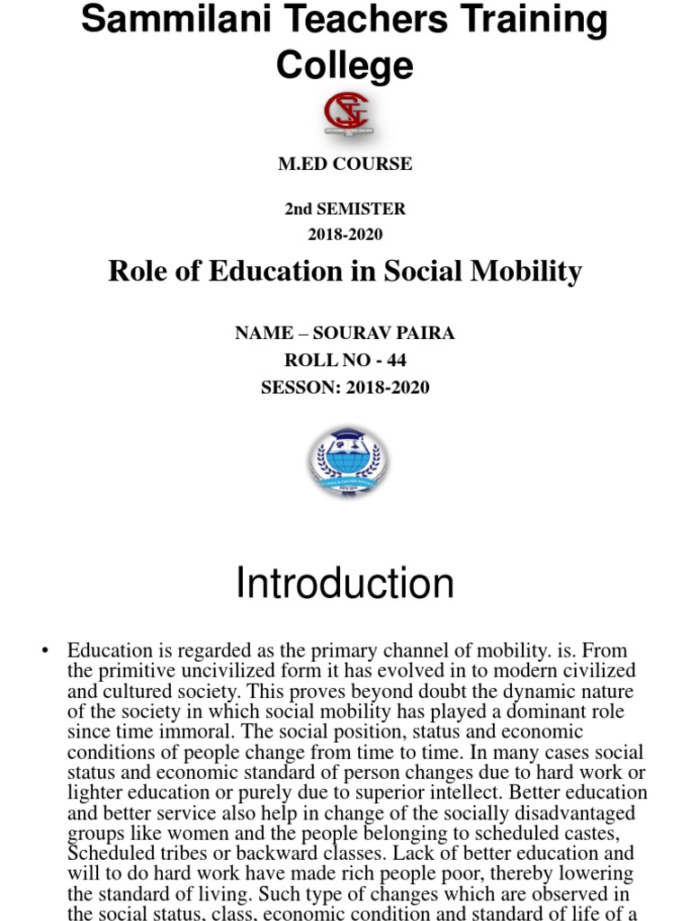 Role of Education in Social Mobility: M.Ed Course | PDF | Social ...