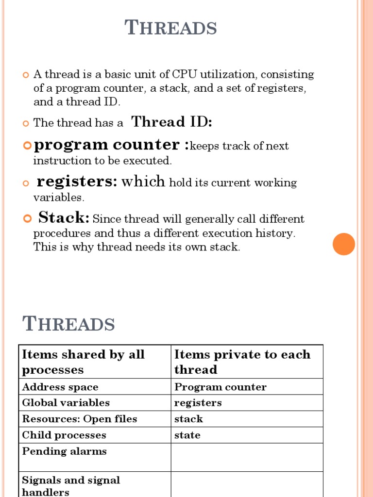 Hreads: Program Counter: Registers | PDF | Thread (Computing) | Multi ...