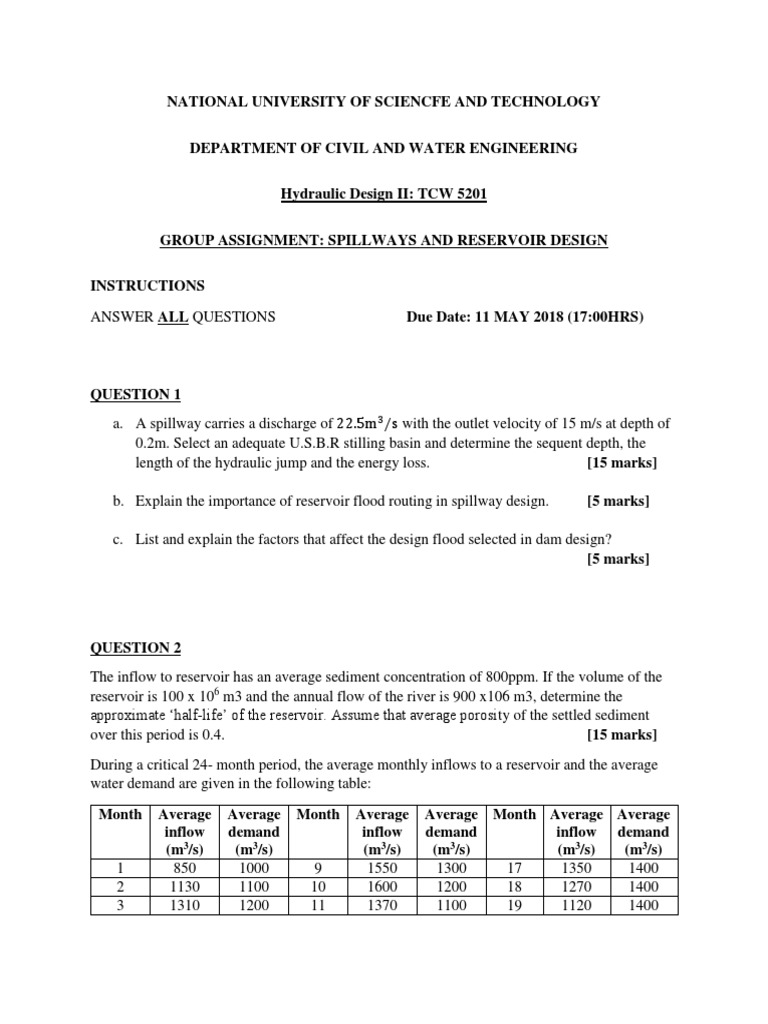 Assignment Question 3 | PDF | Spillway | Reservoir