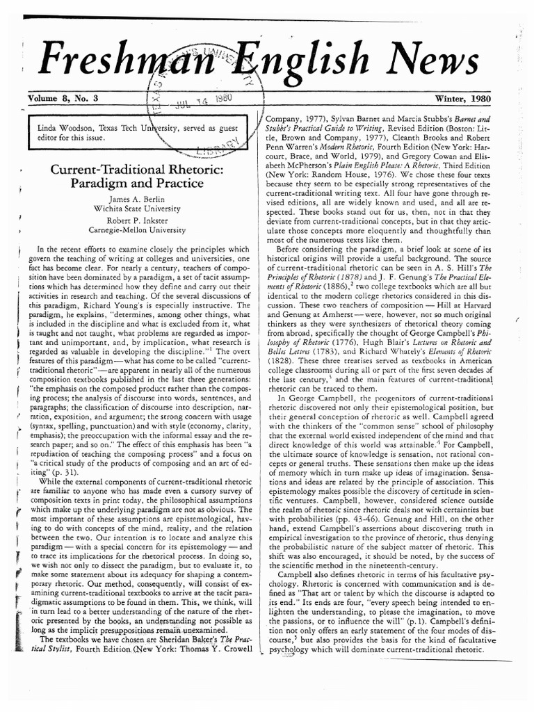 Berlin - Inkster - Current Tradional Rhetoric Paradigm and Practice ...