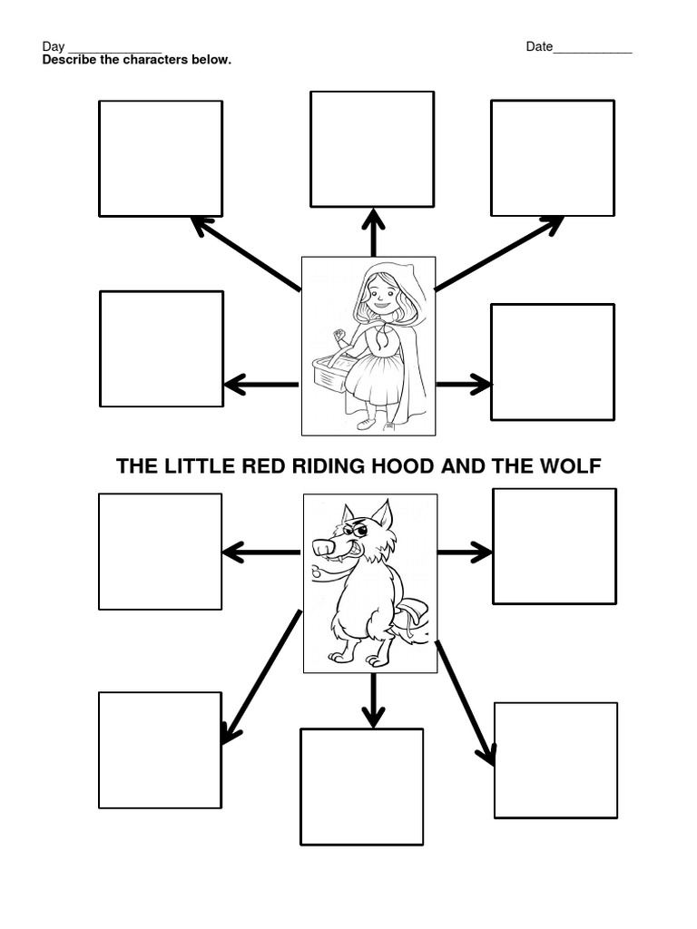 The Little Red Riding Hood and The Wolf: Describe The Characters Below ...