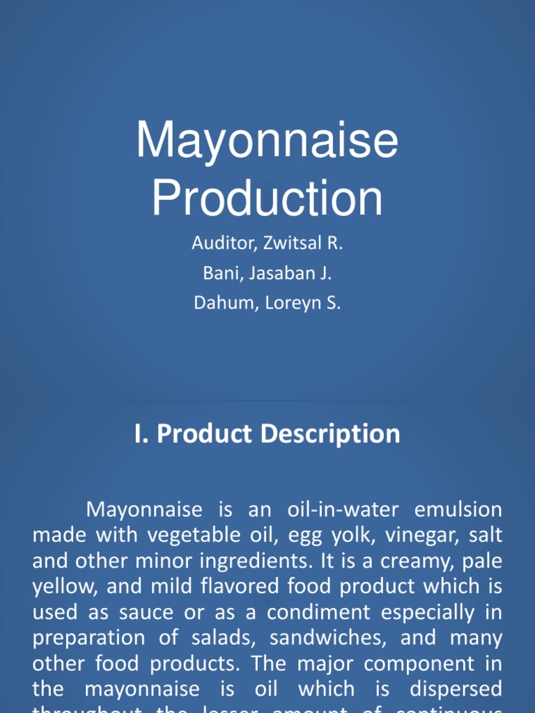 Mayonaise Production Process | PDF | Mayonnaise | Food And Drink
